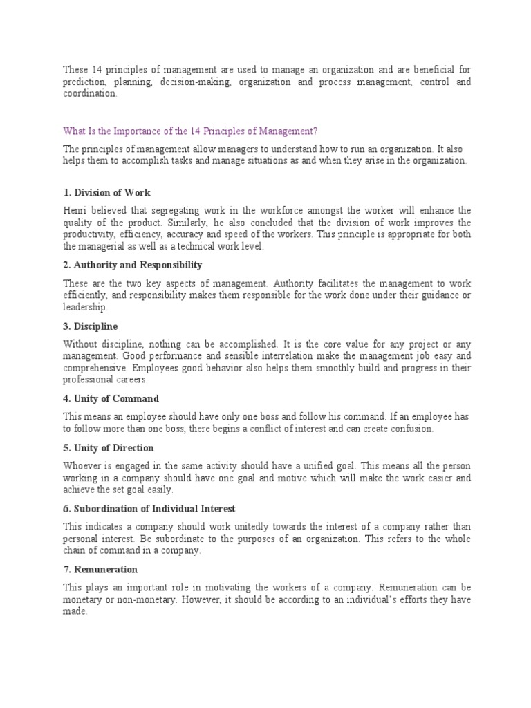 2.1 14 Principles of Management | PDF | Goal | Employment