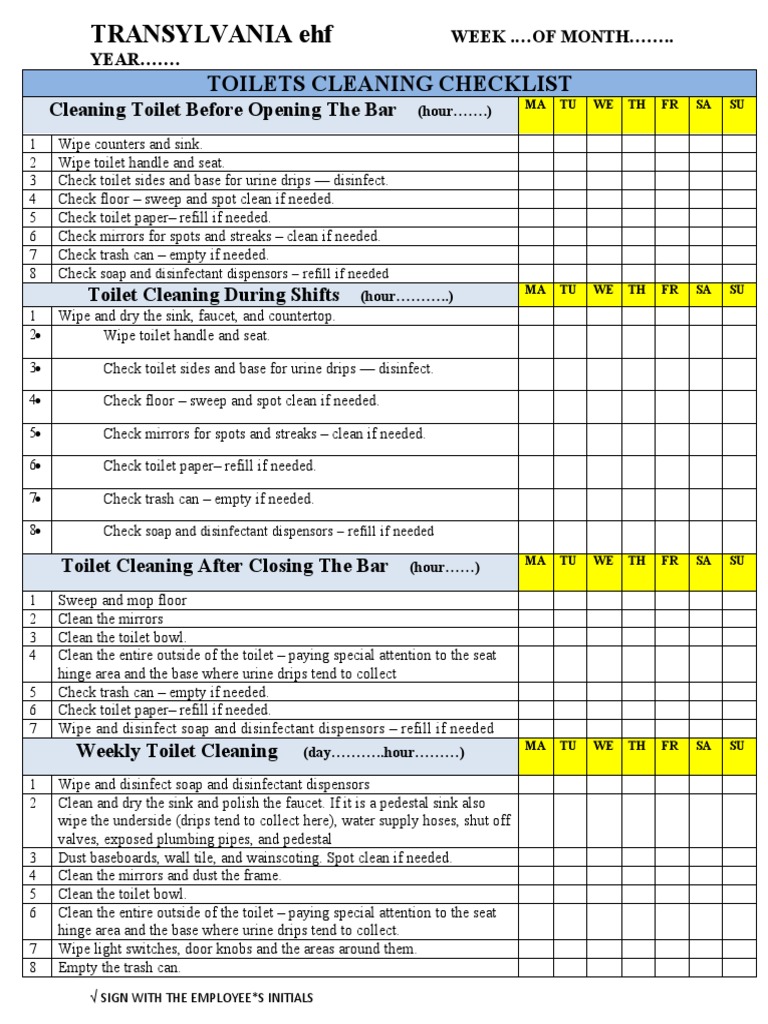 Toilets Cleaning Checklist: Cleaning Toilet Before Opening The Bar ...