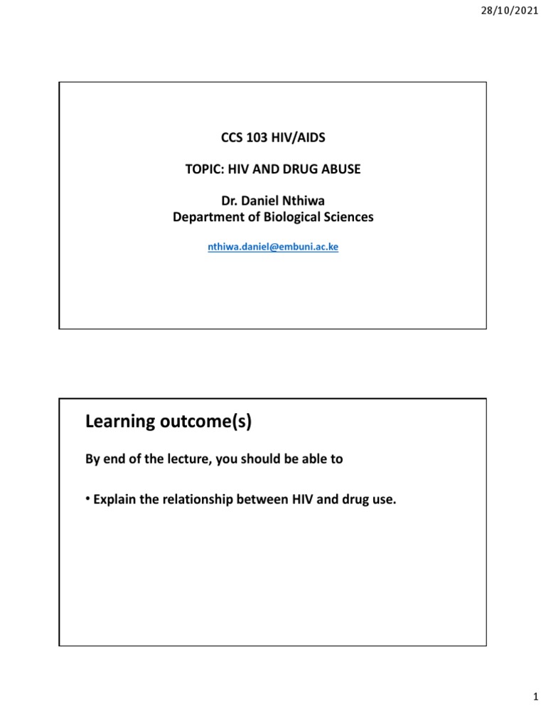 Lecture 5 Drug Use and HIV | PDF | Hiv/Aids | Substance Abuse