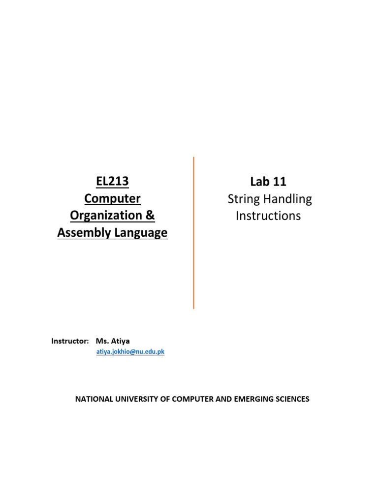 EL213 Computer Organization & Assembly Language Lab 11: String Handling Instructions | PDF ...