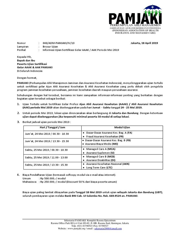 Informasi Ujian Sertifikasi AAAK & AAK Periode Mei 2019 | PDF