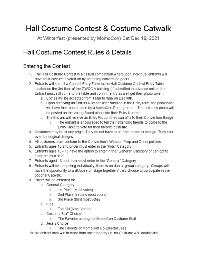 Hall Costume Contest & Costume Catwalk | PDF | Cosplay