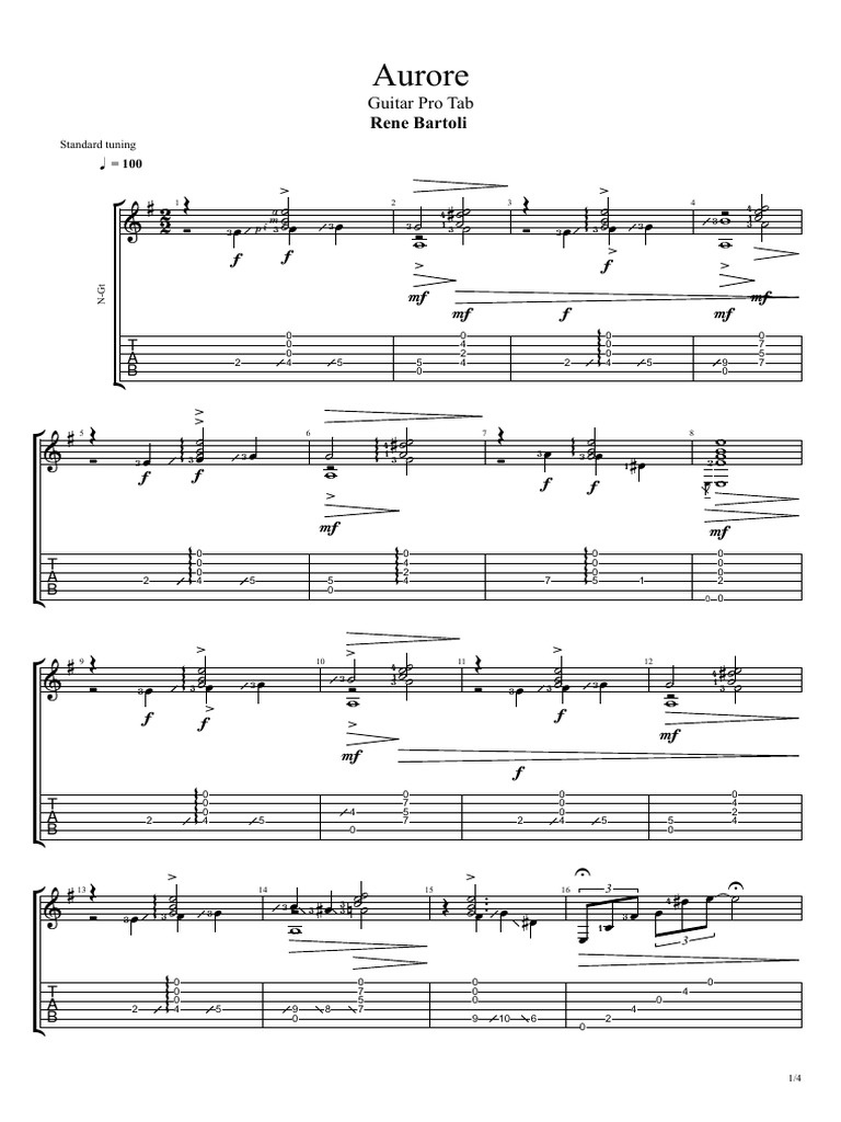 Aurore by Rene Bartoli - Guitar Pro Tab | PDF | Guitar Family ...