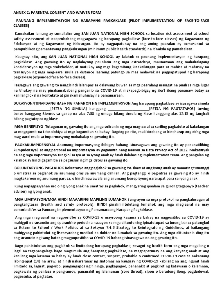 F2F Parental Consent | PDF