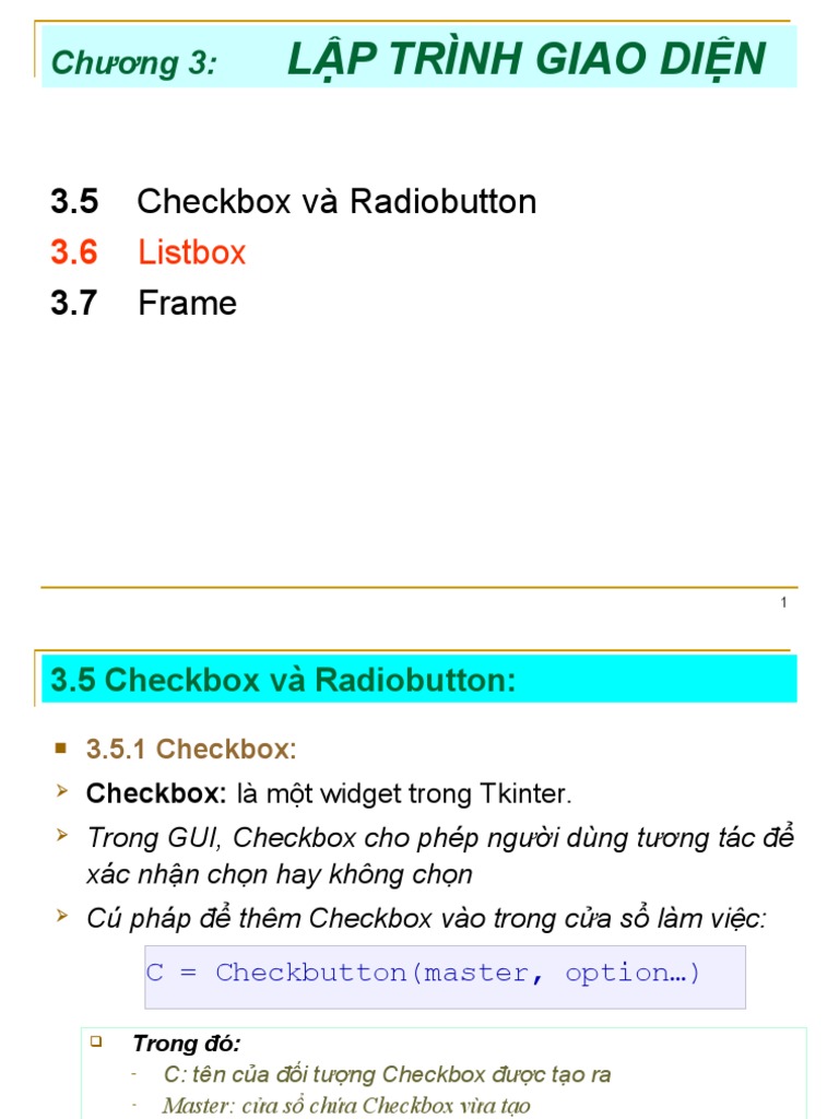 Chuong 3 - Python - Checkbox - Listbox - Frame | PDF