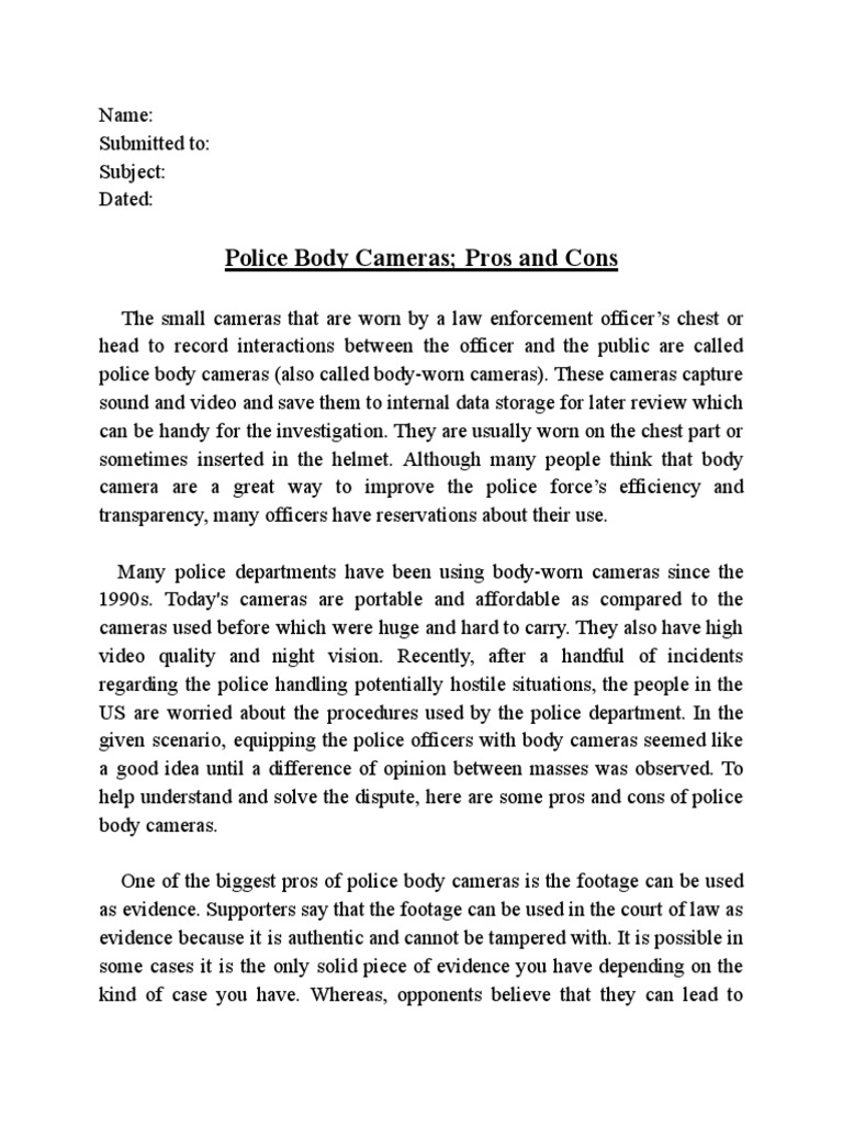 Police Body Cameras An Essay | PDF | Police | Government