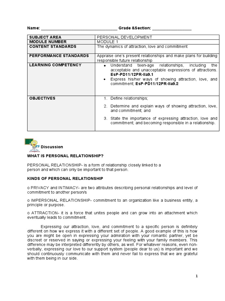 Developing Healthy Personal Relationships | PDF | Love | Adolescence