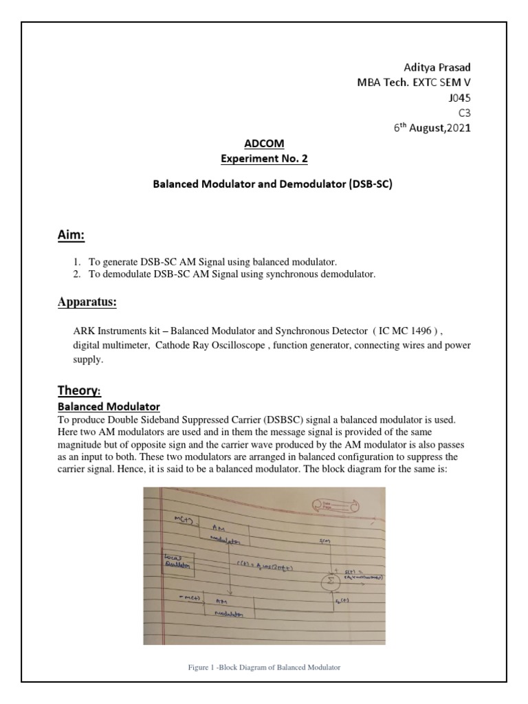 Analysis of Balanced Modulation and Synchronous Demodulation of DSB-SC ...