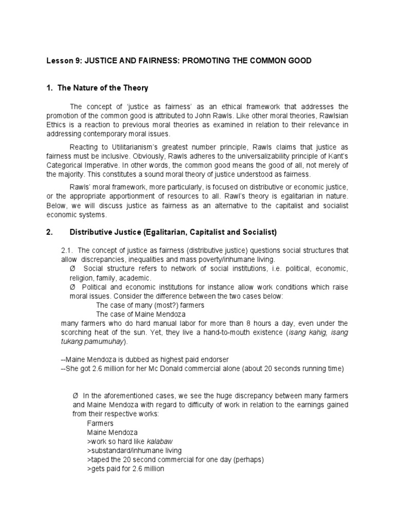 Lesson 9: Justice and Fairness: Promoting The Common Good: Tukang Pamumuhay) | PDF | Crime ...