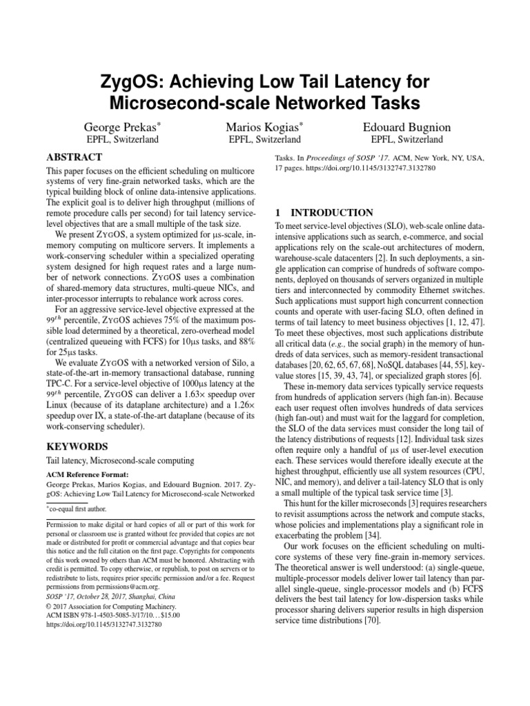 Zygos: Achieving Low Tail Latency For Microsecond-Scale Networked Tasks | PDF | Scheduling ...