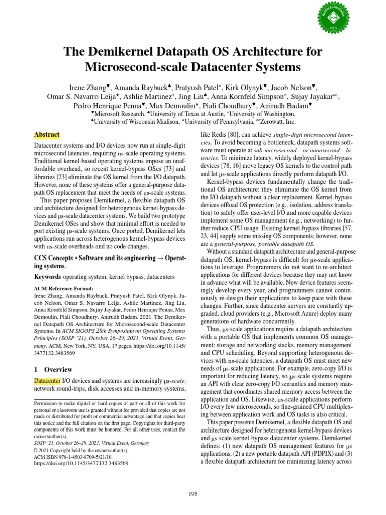 The Demikernel Datapath OS Architecture For Microsecond-Scale Datacenter Systems | PDF ...