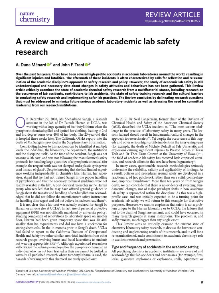 A Review And Critique Of Academic Lab Safety Research Pdf