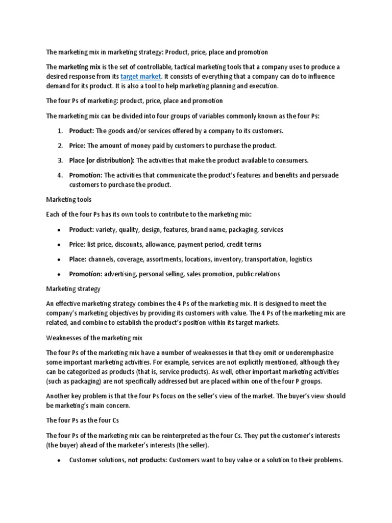 The Marketing Mix in Marketing Strategy | PDF | Marketing | Promotion ...