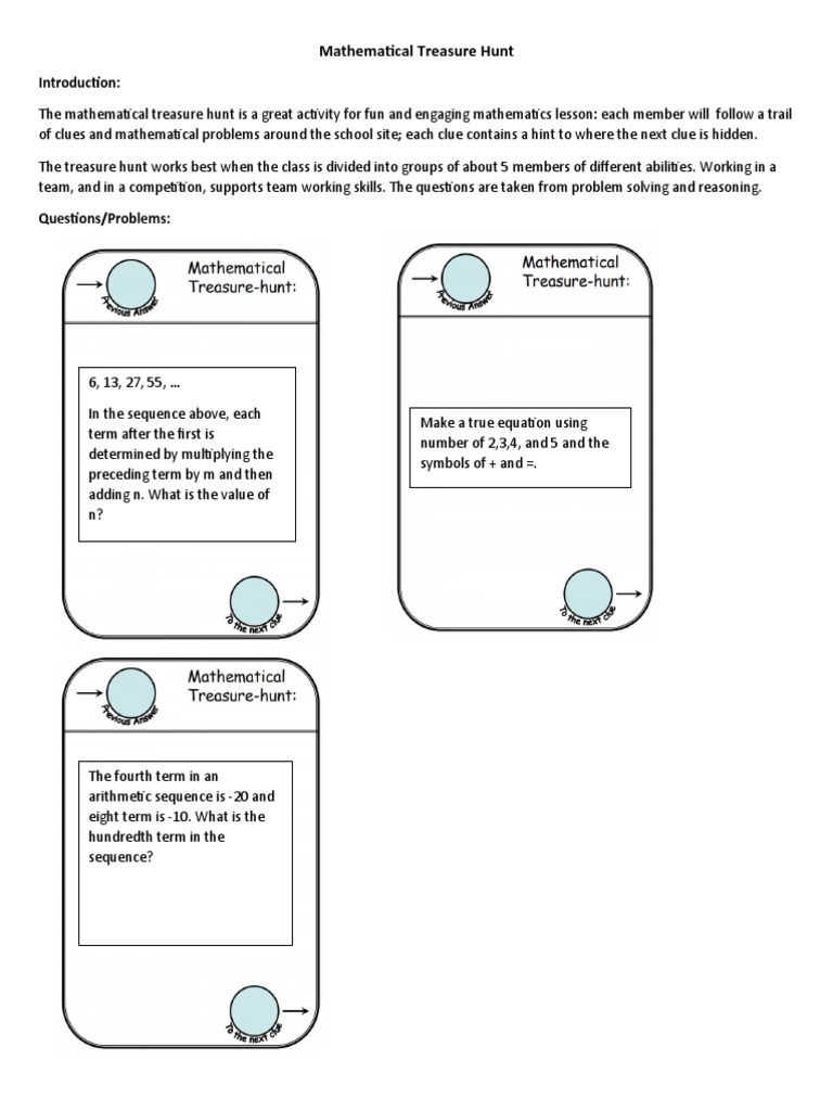 Engaging Math Treasure Hunt Activity | PDF | Equations | Mathematics