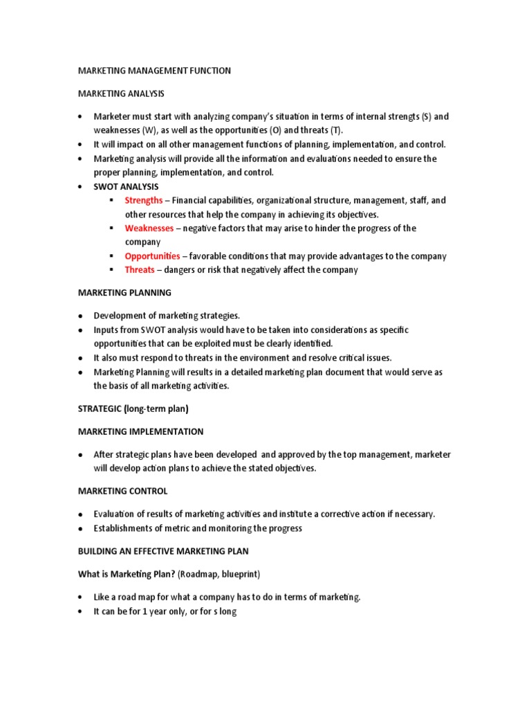 Marketing Management Functions Overview | PDF | Swot Analysis ...