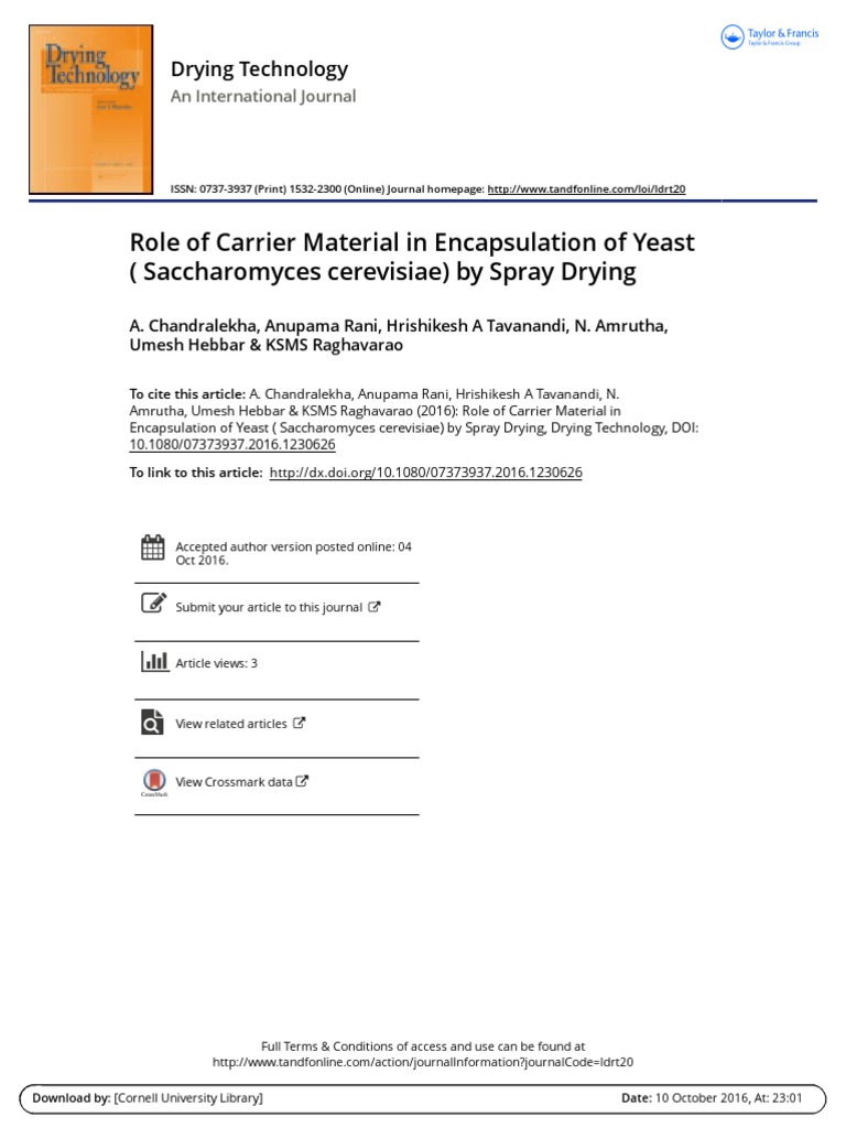 Yeast Encapsulation by Spray Drying | PDF | Freeze Drying | Colony ...