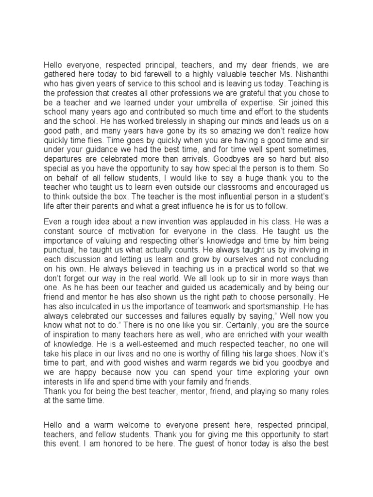 Farewell Speech | PDF | Teachers | Mentorship