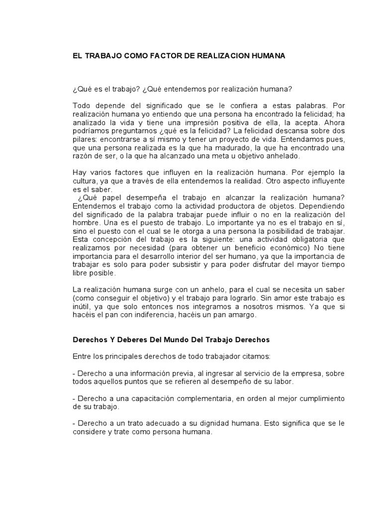El Trabajo Como Factor de Realizacion Humana | PDF | Policía | Felicidad