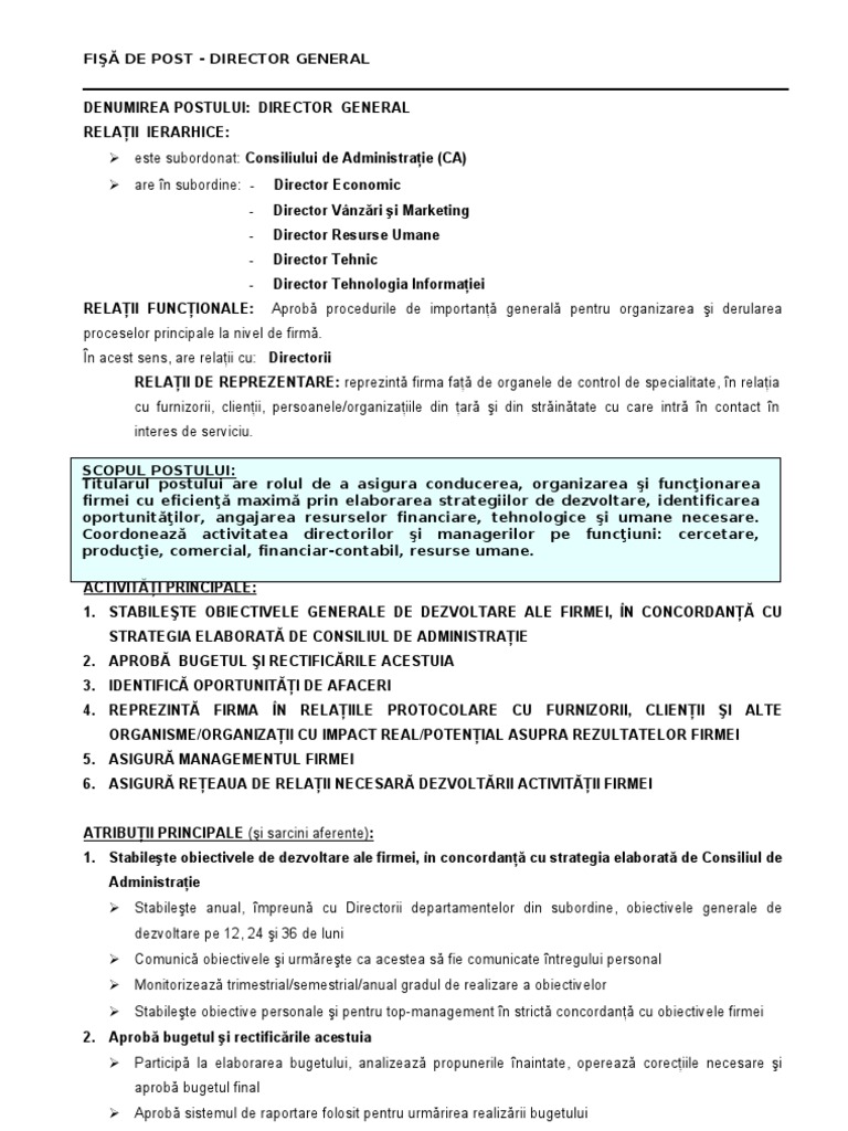 Fisa de Post Director General | PDF