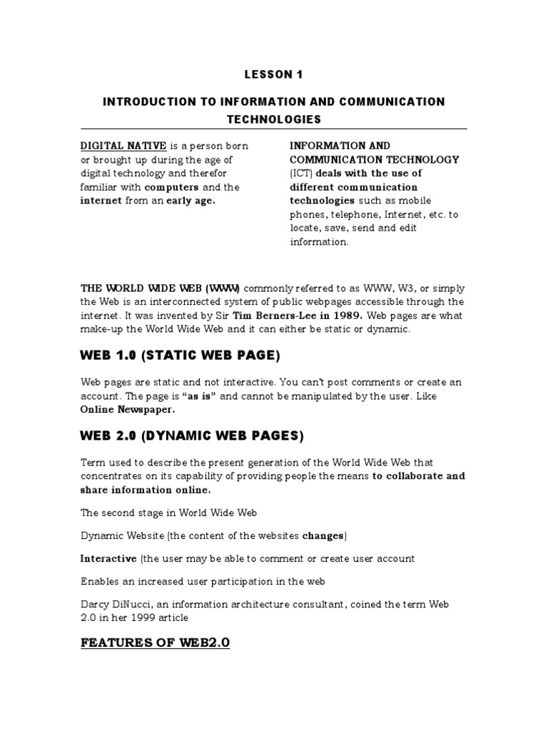 Lesson 1 Introduction To Information and Communication Technologies ...