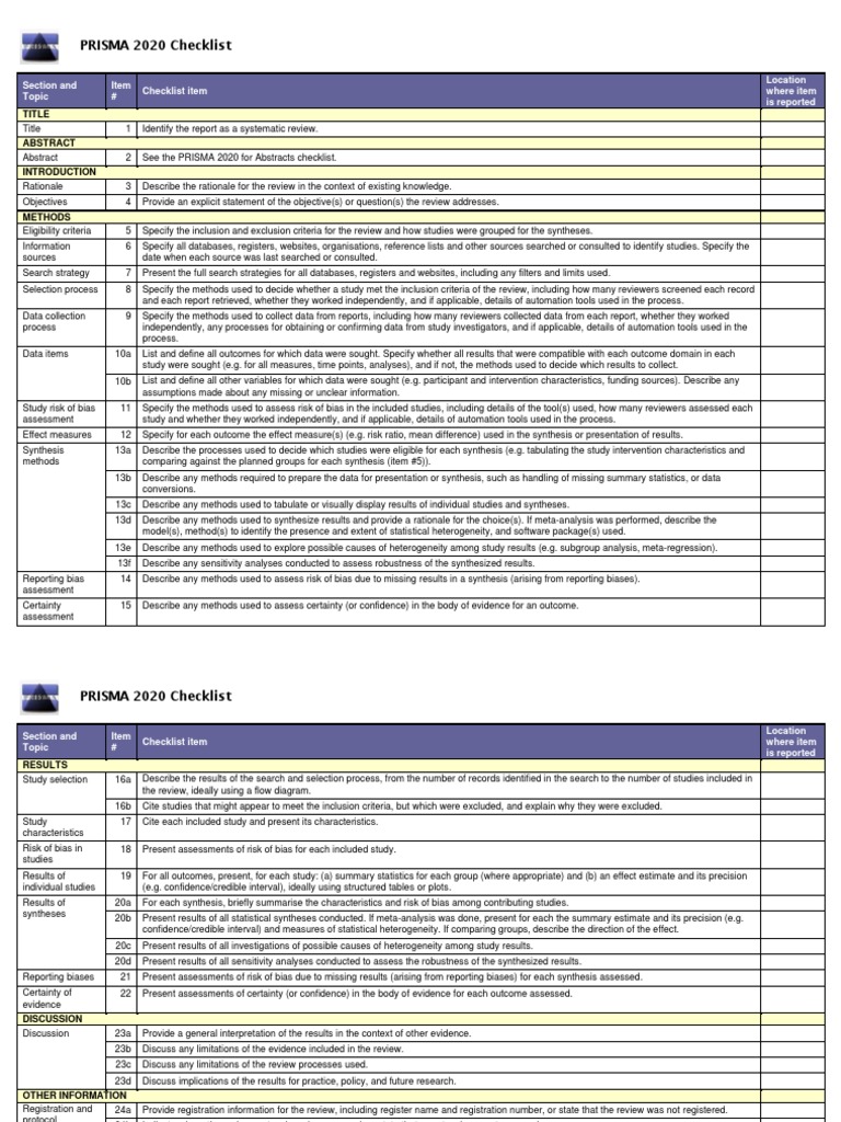 PRISMA 2020 Checklist: Section and Topic Item # Checklist Item Location ...