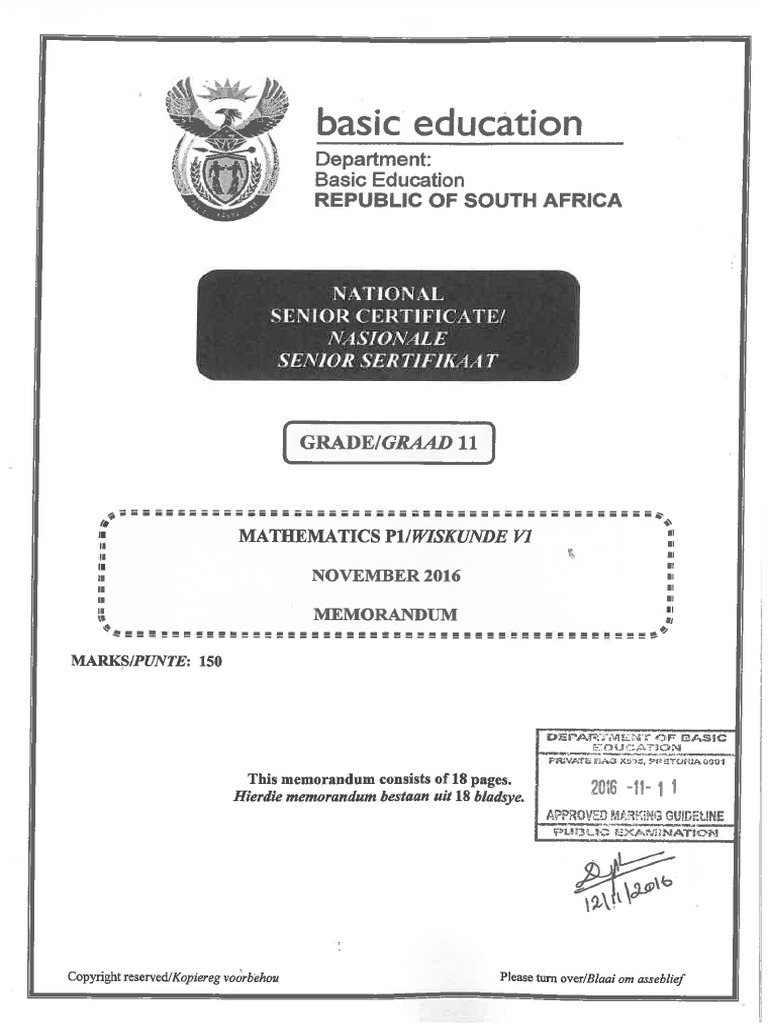 Mathematics-P1-Grade-11-Nov-2016-Eng MEMO | PDF