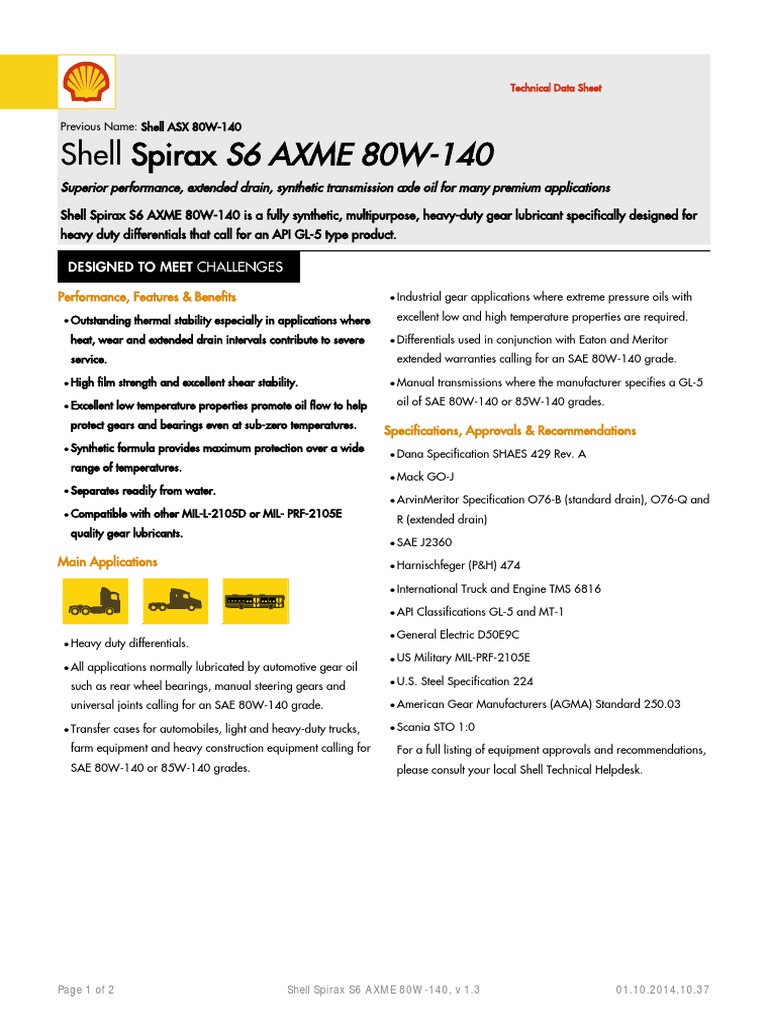 Shell Spirax s6 Axme 80w 140 Tds | PDF