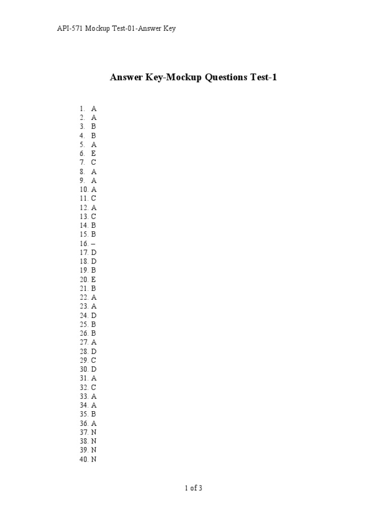 Answer Key-Mockup Questions Test-1 | PDF