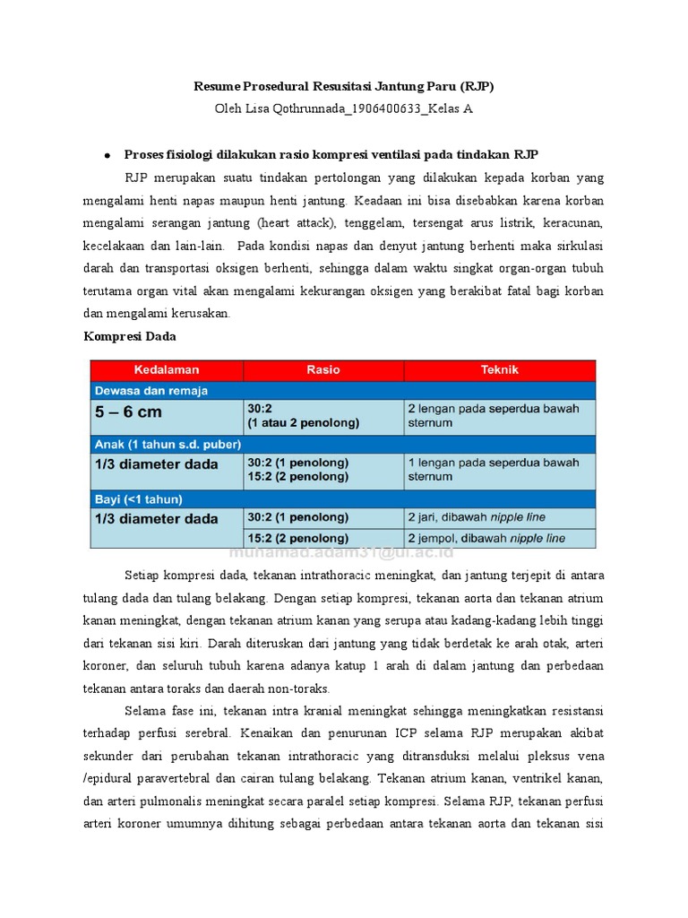Resume Prosedural Resusitasi Jantung Paru (RJP) | PDF