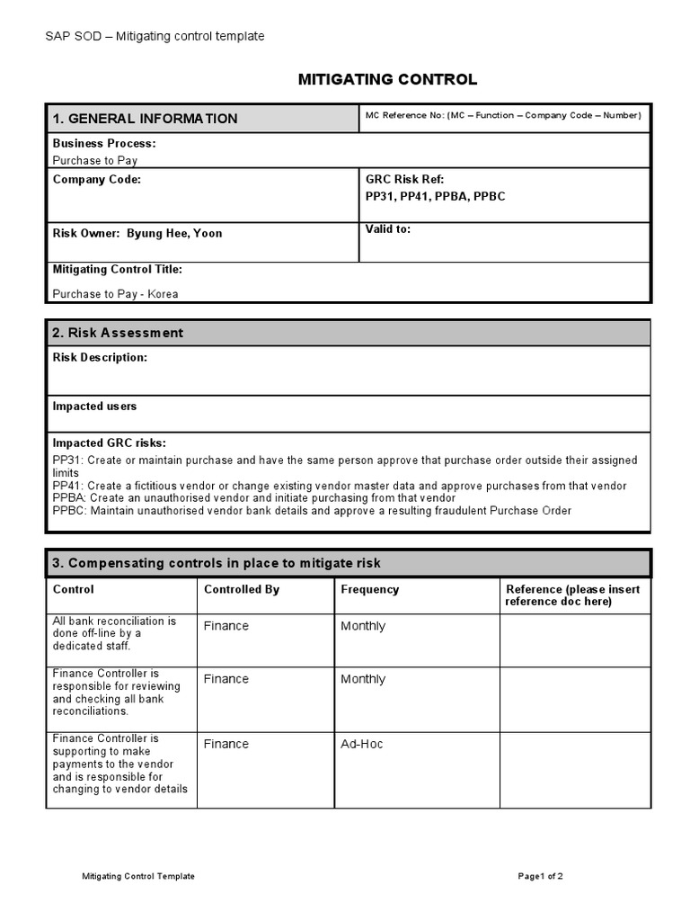 Mitigating Control Template | PDF | Economies | Business