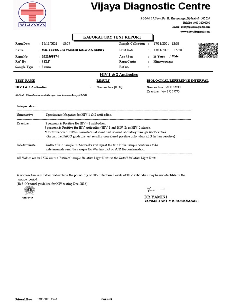Laboratory Test Report: Test Name Result Biological Reference Interval ...