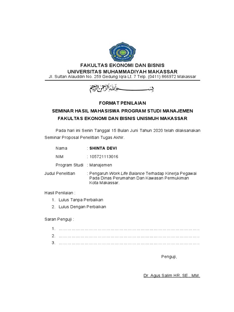 Format Penilaian Sempro | PDF