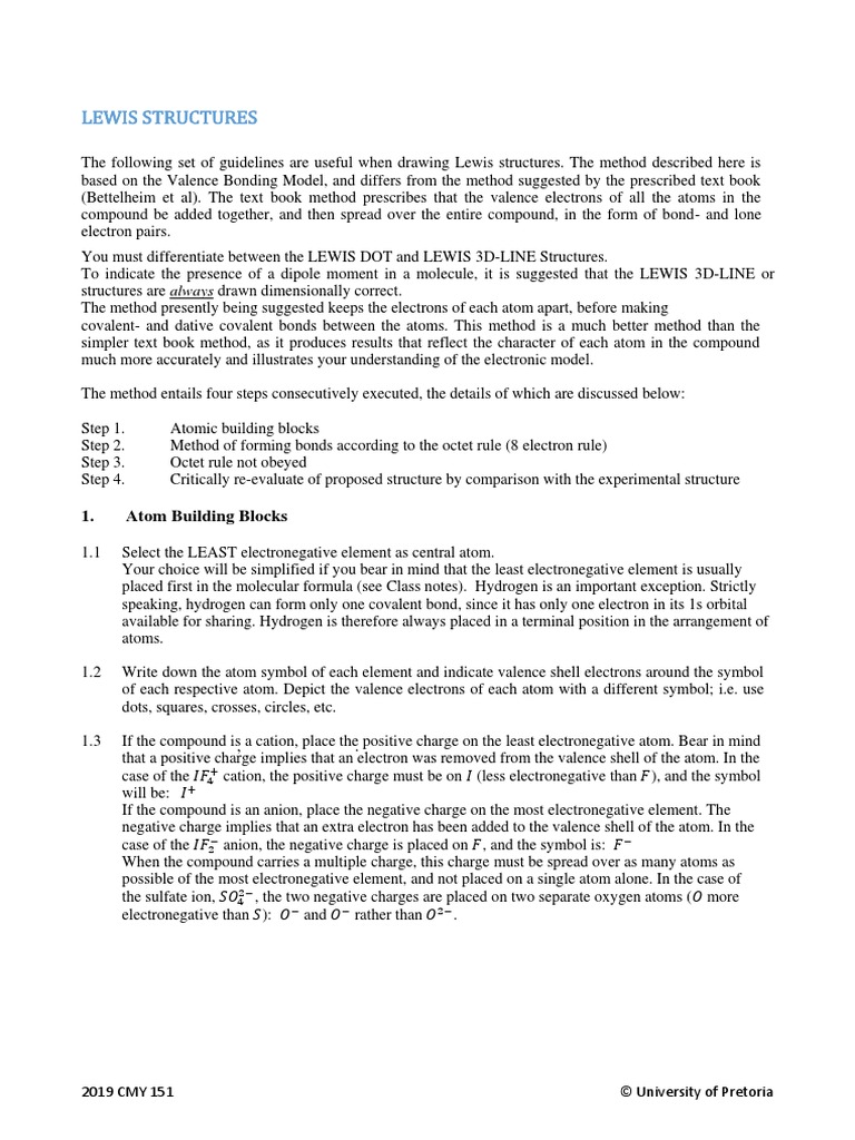 LEWIS STRUCTURES - Instructions | PDF | Chemical Bond | Covalent Bond