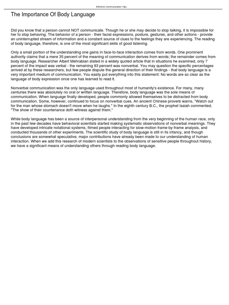 Importance of Body Language | PDF | Nonverbal Communication | Body Language