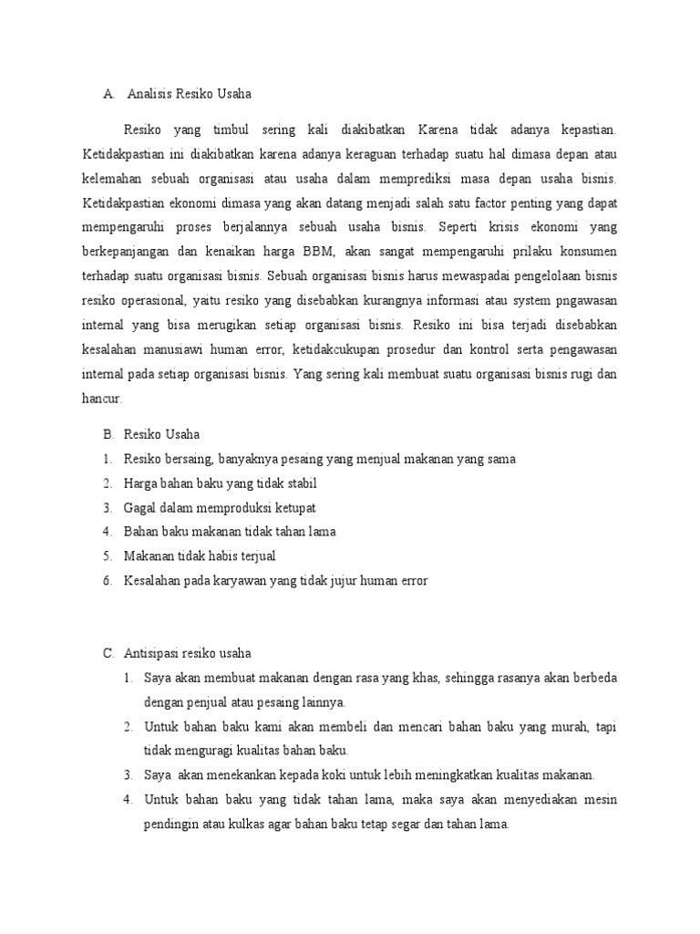 Analisis Resiko Usaha | PDF