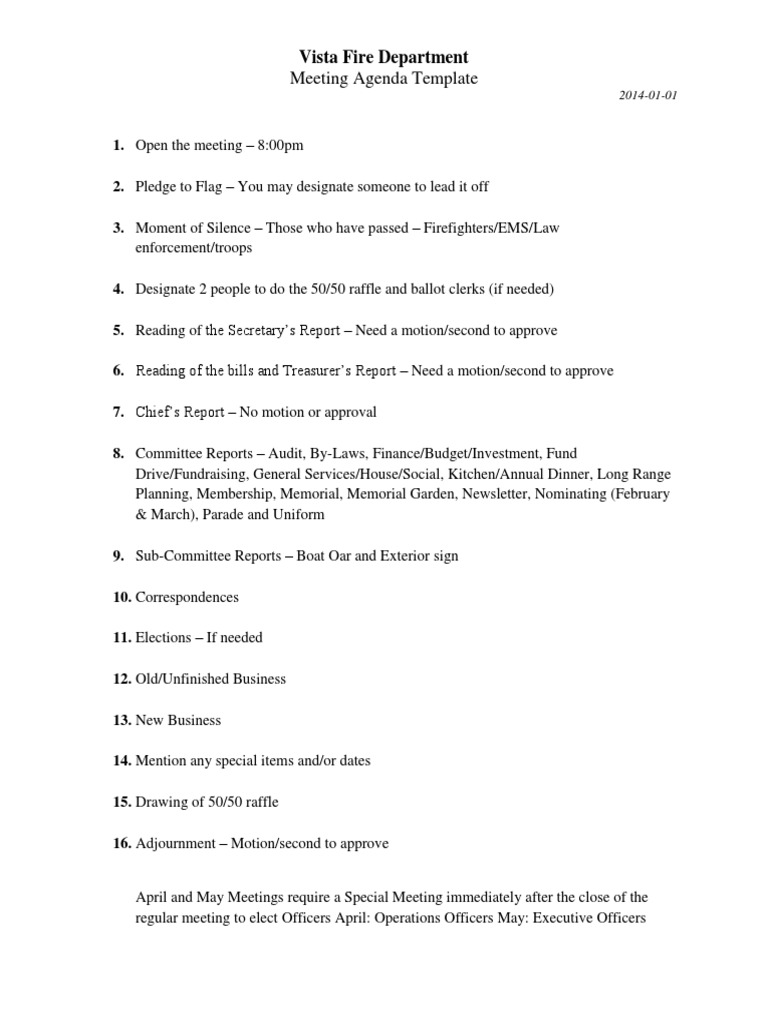 Fire Department Meeting Agenda Template | PDF