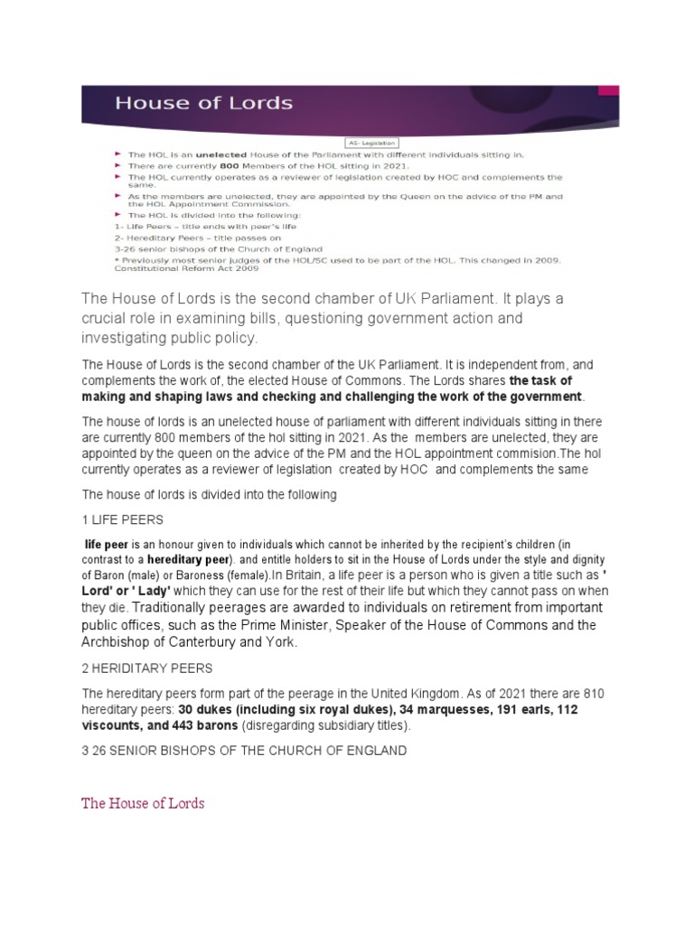 The House of Lords | Download Free PDF | House Of Lords | Parliament Of ...