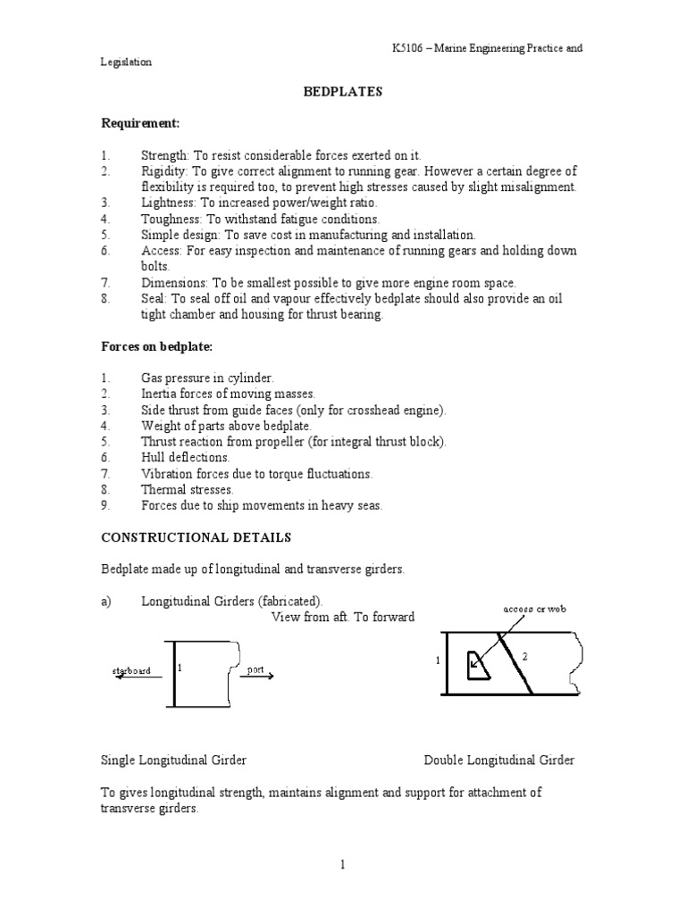 Marine Engine Bedplate Design and Issues | PDF