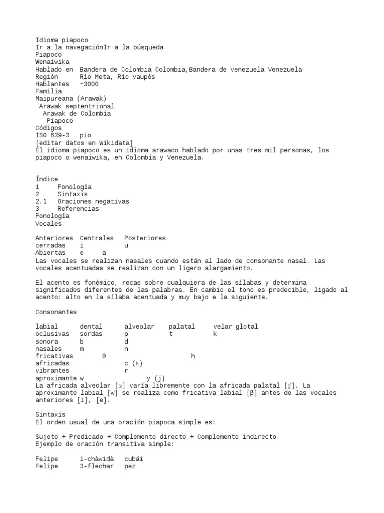 Idioma Piapoco | PDF | Lingüística | Comunicación humana