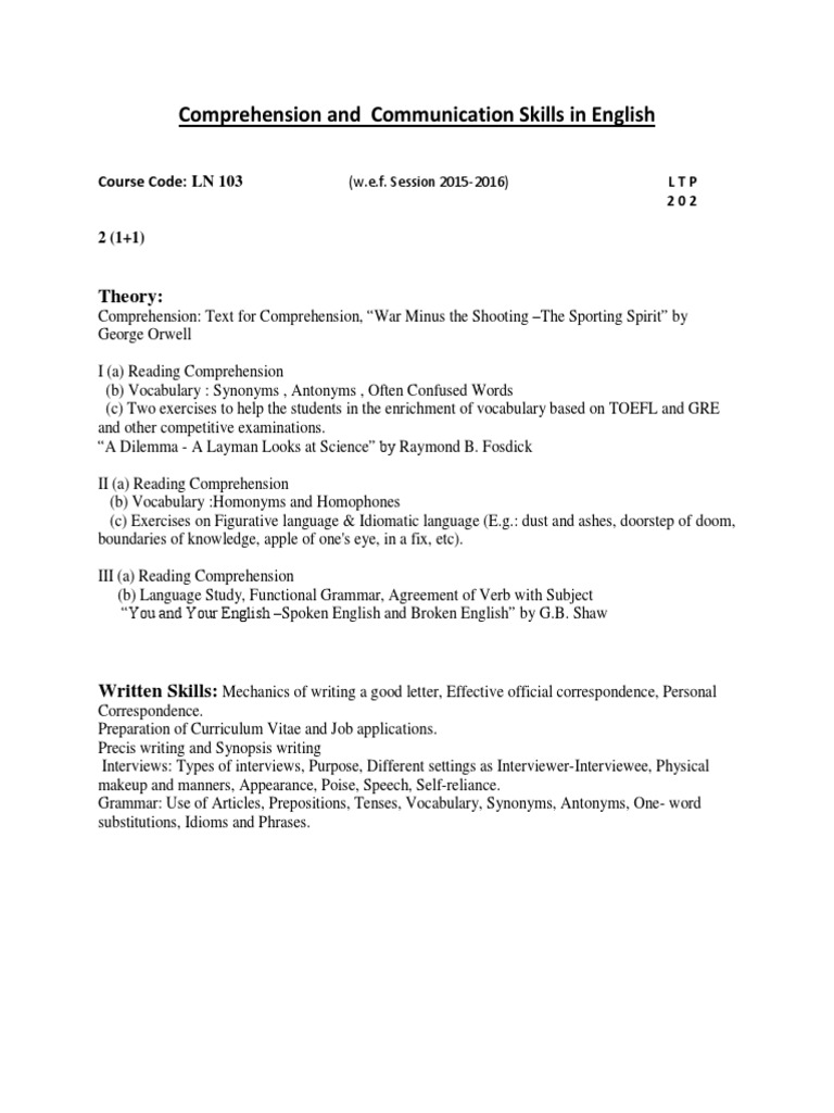English Comprehension & Communication Skills | PDF | English Language ...