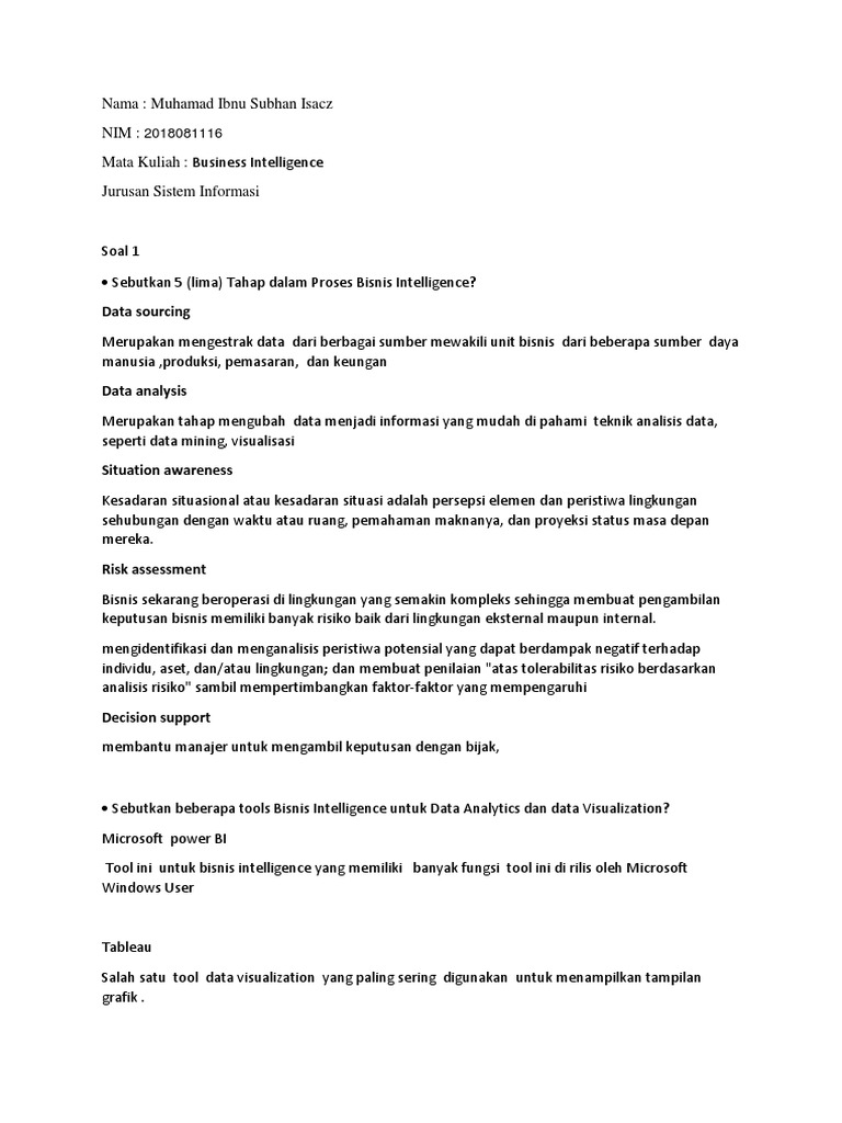 UTS - Business Intelligence - 2018081116 - Ibnusubhanisacz | PDF