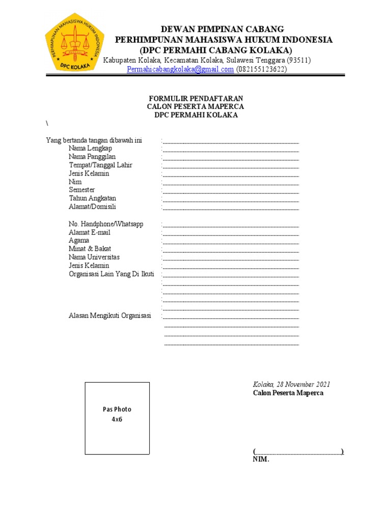 Formulir Pendaftaran Permahi | PDF