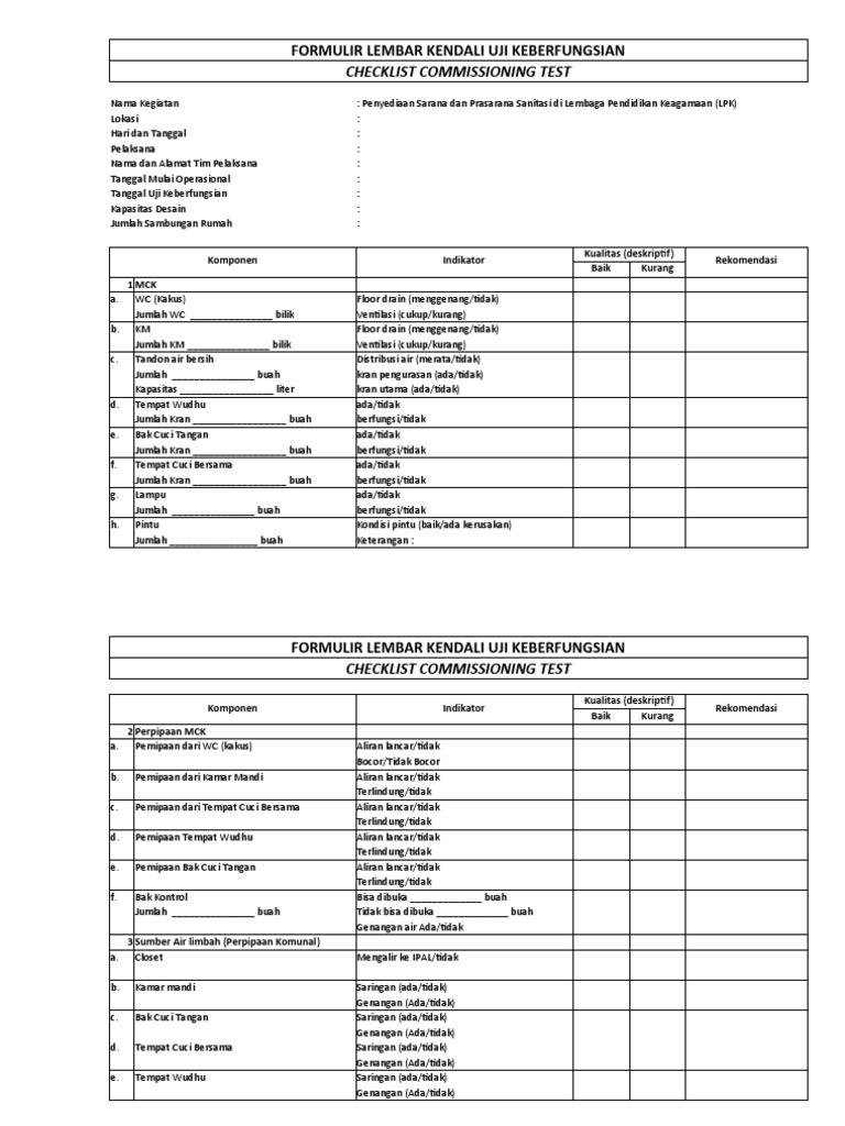 Form. Commissioning Test LPK 2021 | PDF