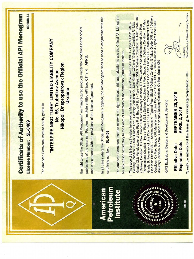 INTERPIPE API Certificate | PDF