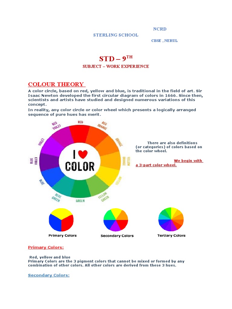 (Std-9th) COLOUR THEORY-1 | PDF | Color