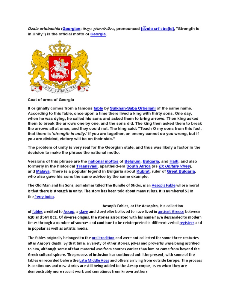 Georgian (D Zɑlɑ Ɛrtʰɔbɑʃiɑ) Georgia: Dzala Ertobashia ( | PDF | Aesop ...