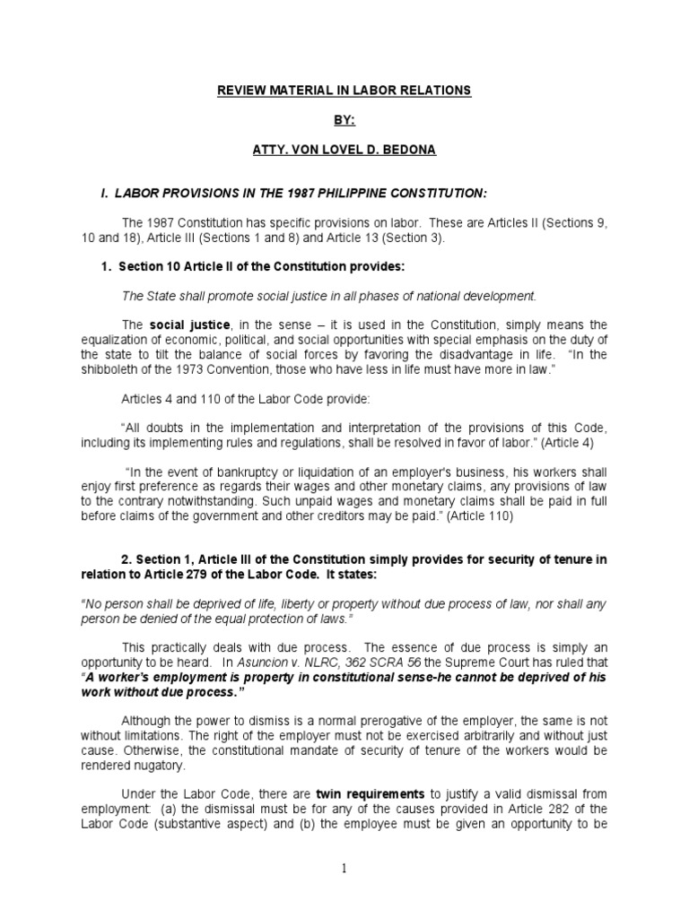 Labor Law Review Materials | Download Free PDF | Lease | Employment