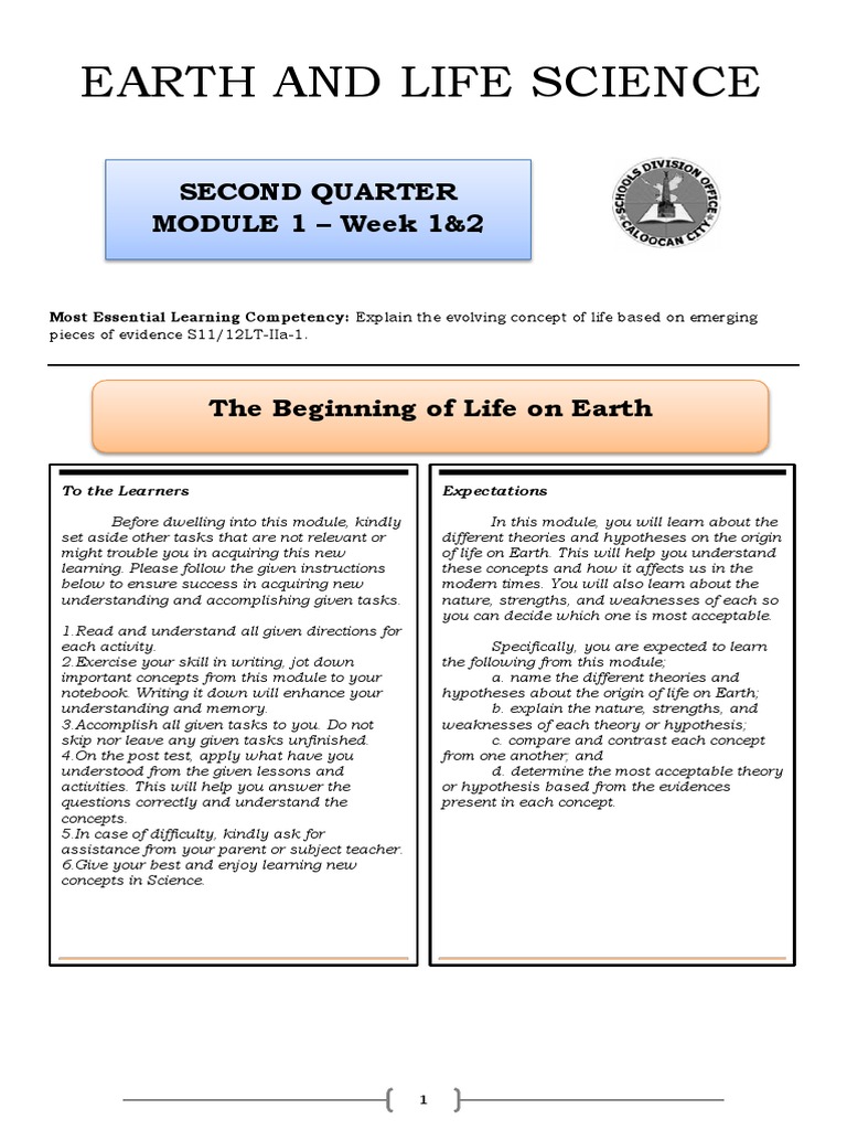 Earth and Life Science: Second Quarter MODULE 1 - Week 1&2 | PDF ...