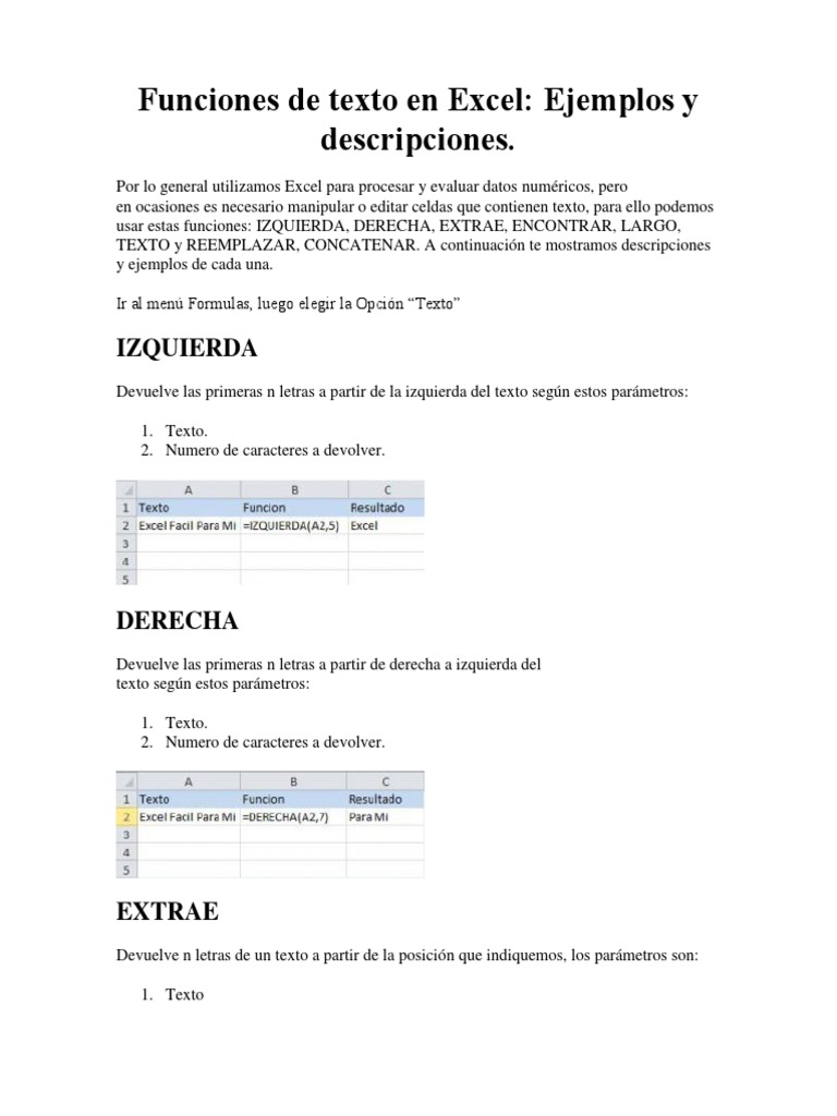 Funciones de Texto en Excel 2013 | PDF | Cadena (informática ...