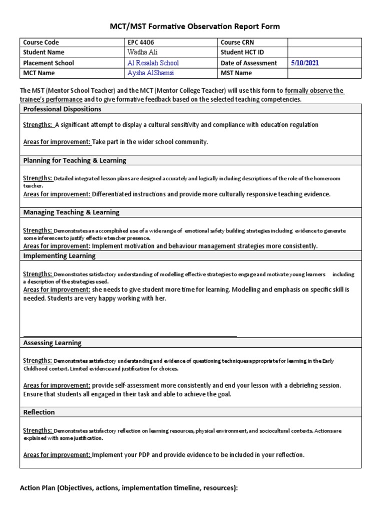 MCT/MST Formative Observation Report | PDF | Educational Psychology ...